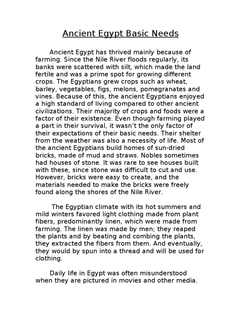 Ancient Egypt - Basic Needs | PDF | Ancient Egypt | Egypt