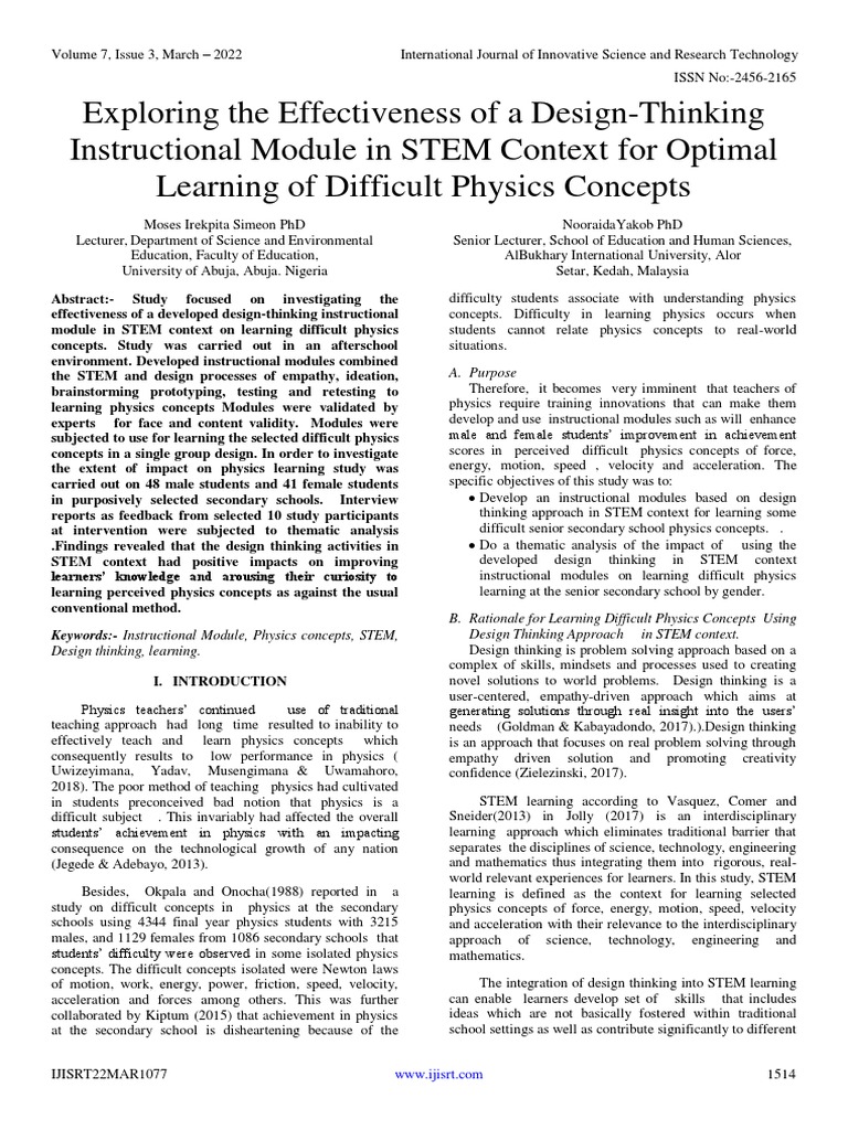 Design-Thinking in STEM for Physics Learning | PDF | Learning | Design ...