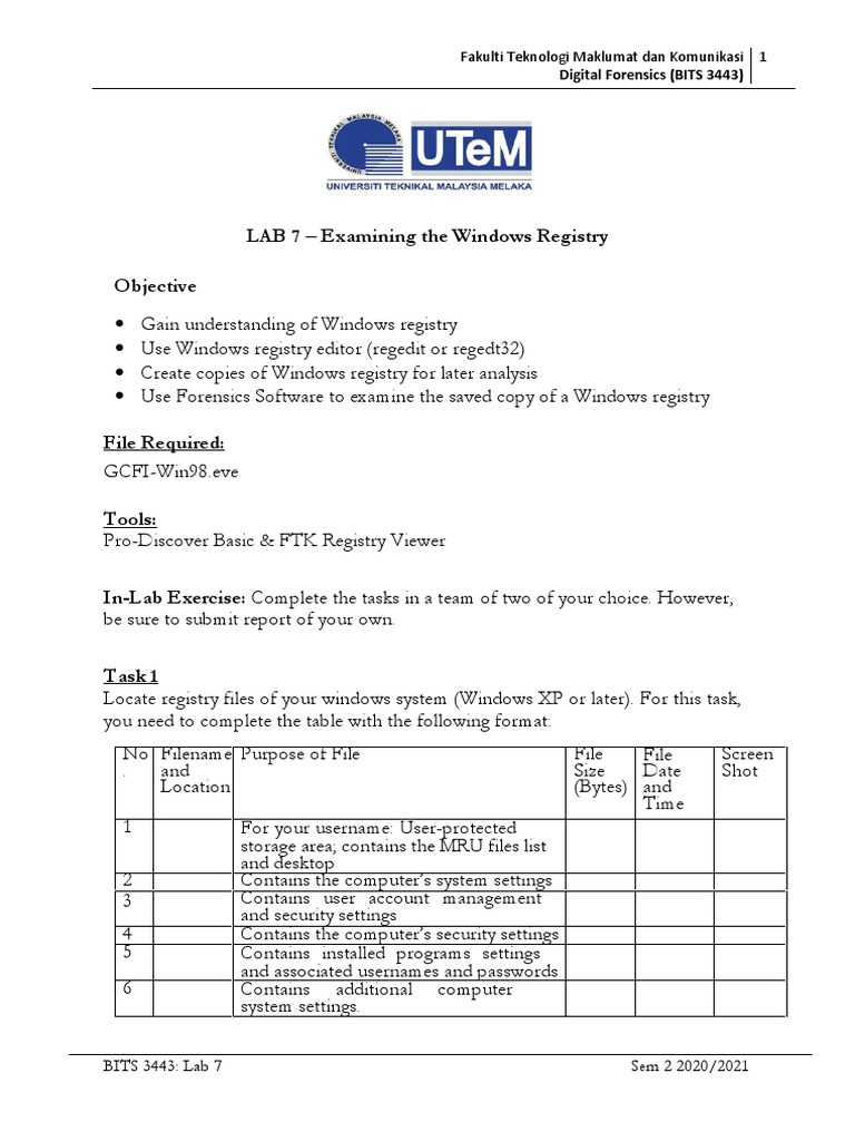 Windows Registry Forensics Lab Guide | PDF | Windows Registry ...