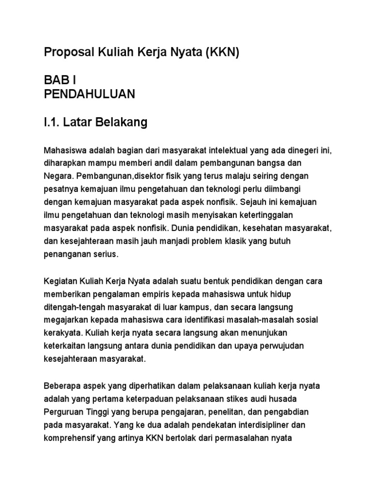 Proposal Kuliah Kerja Nyata Stikes Audi Husada Medan 3 | PDF