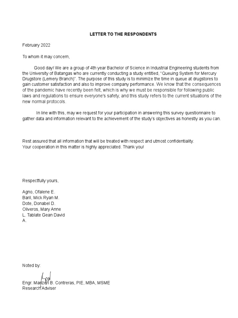 Letter To The Respondents | PDF