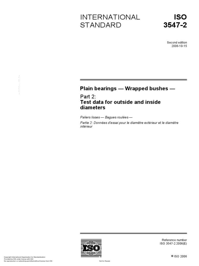 ISO 3547-2-2006 Plain Bearings - Test Data For Outside and Inside ...
