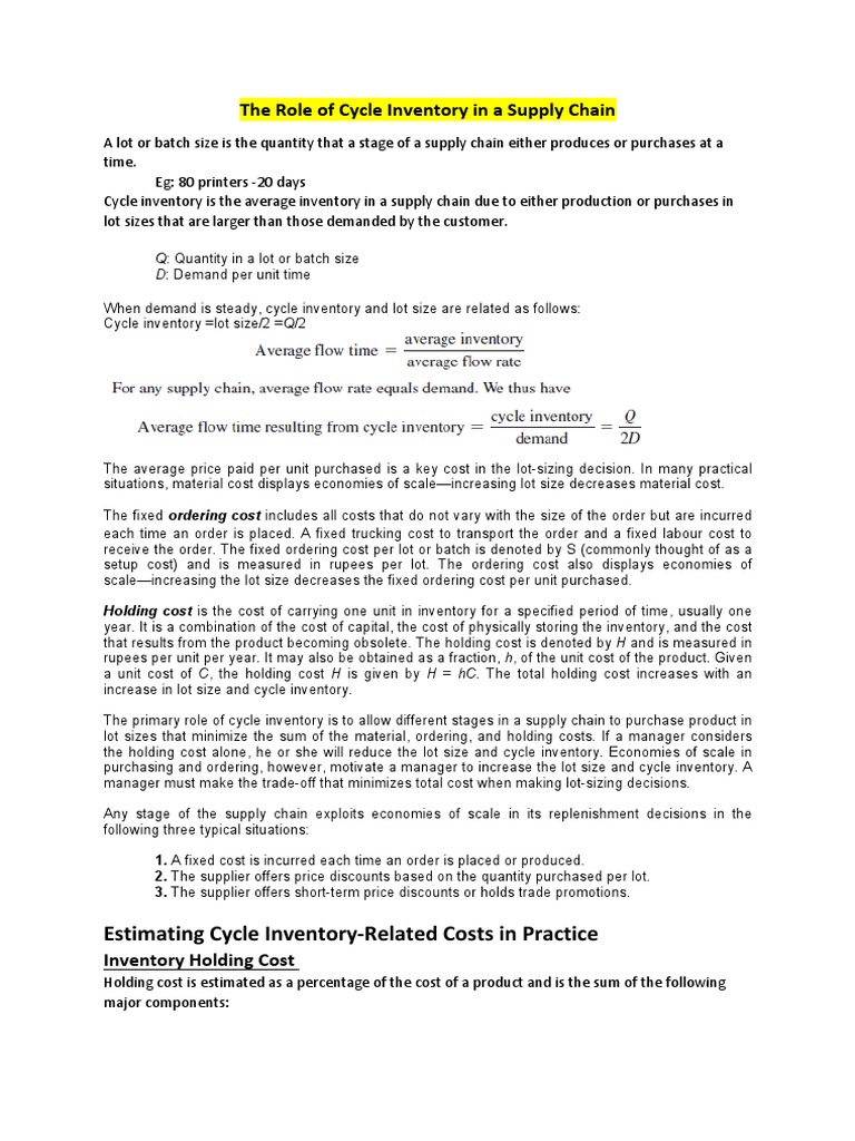 The Role of Cycle Inventory in A Supply Chain | PDF | Inventory ...
