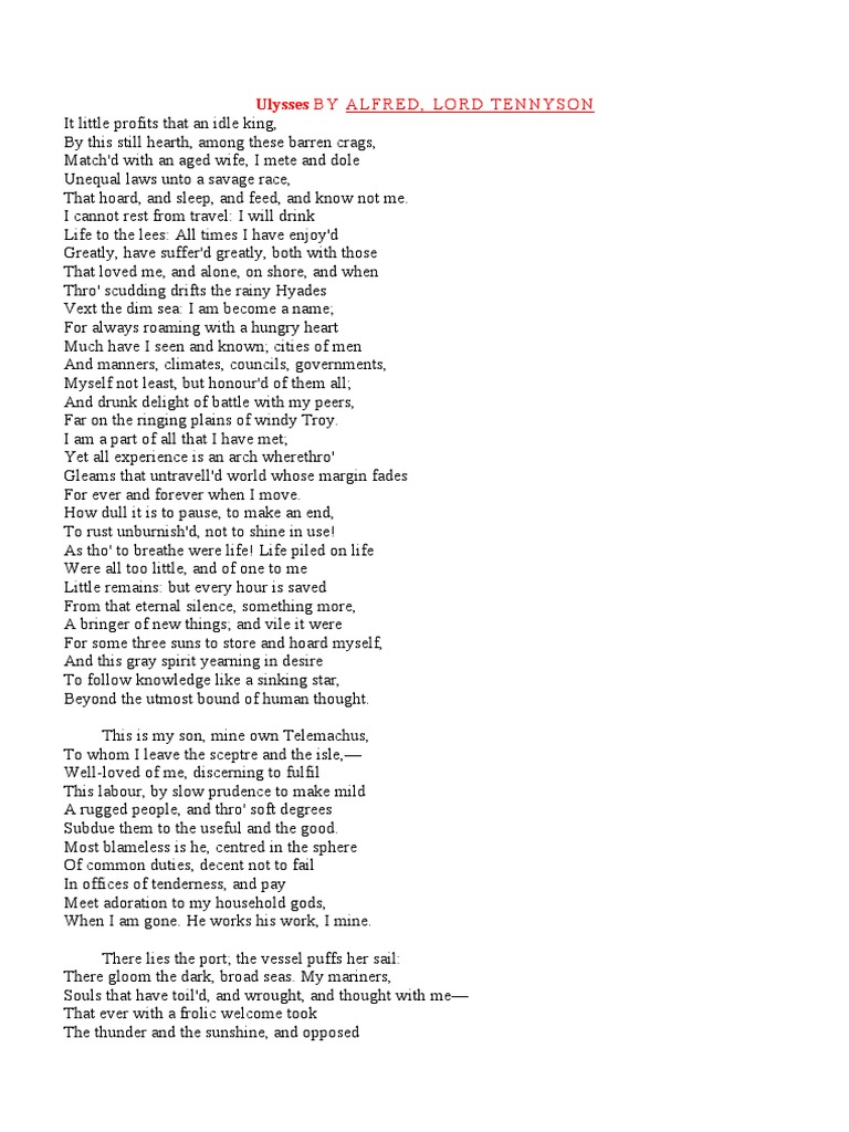 Ulysses by Alfred, Lord Tennyson | PDF