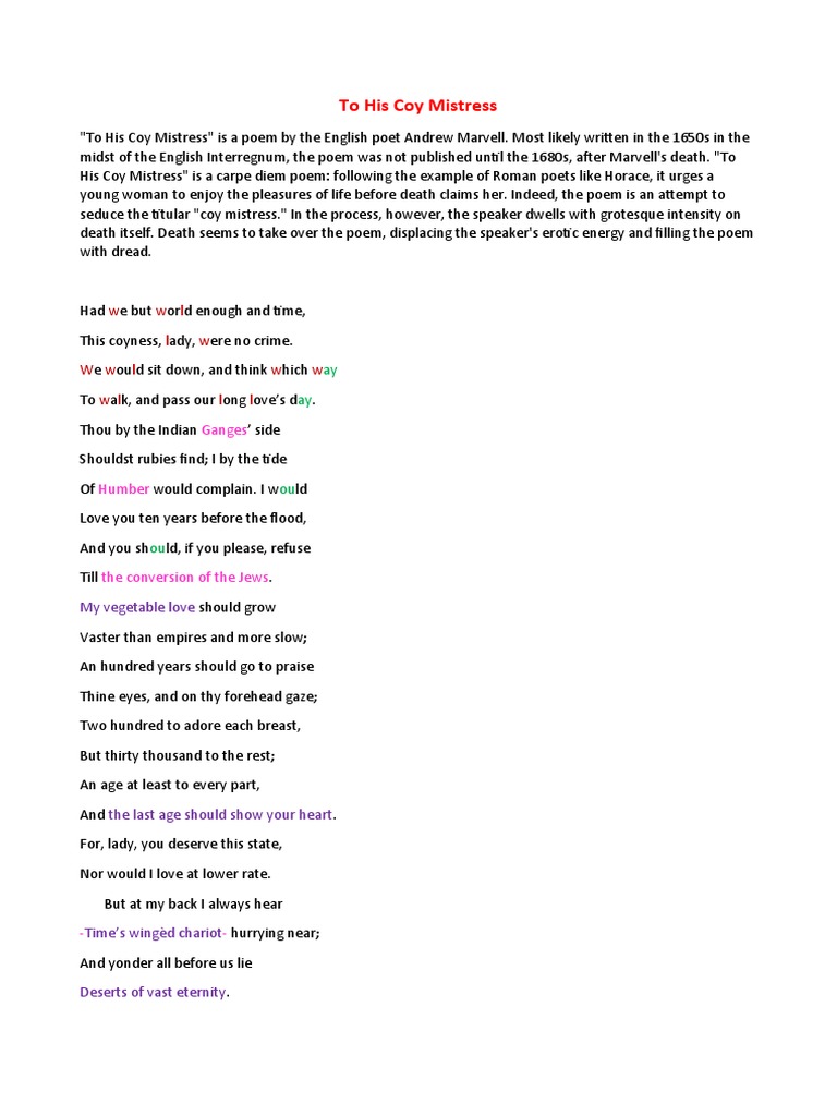 To His Coy Mistress | PDF | Poetry | Metre (Poetry)