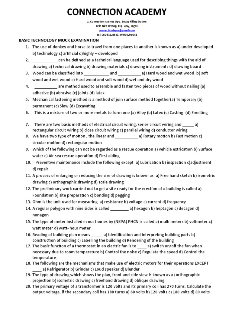 Basic Technology Mock Examination | PDF | Transformer | Voltage