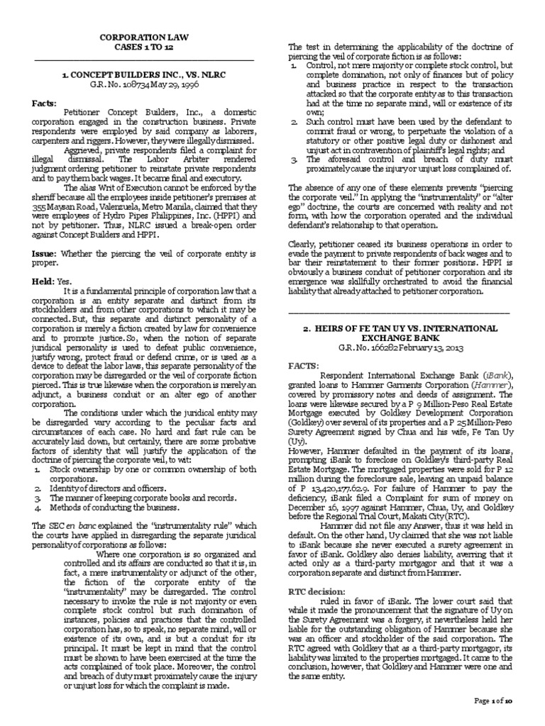 Case Digest | PDF | Piercing The Corporate Veil | Legal Liability