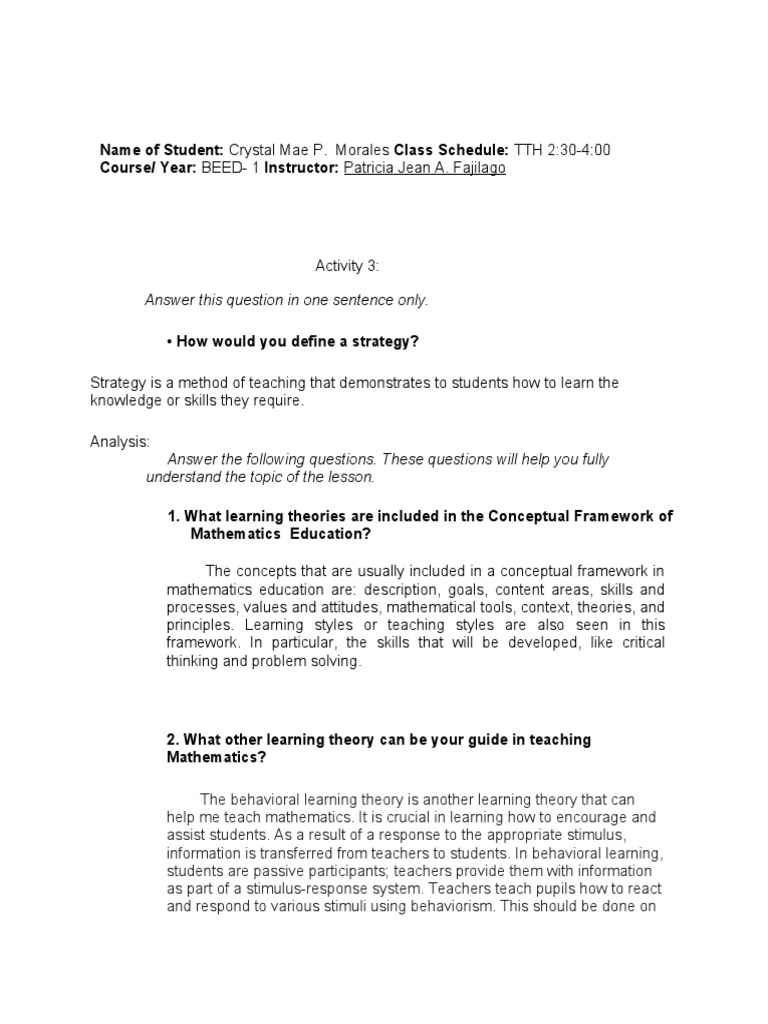Activity 3 (The Teaching Strategies of Mathematics | PDF | Learning ...