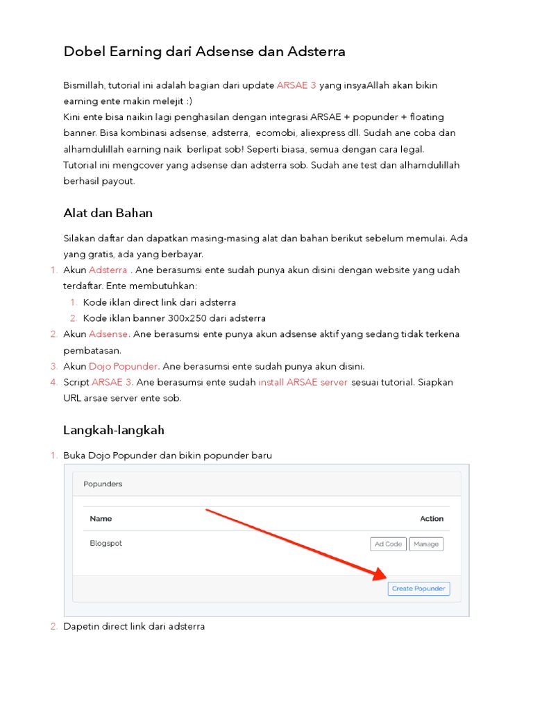 Dobel Earning Dari Adsense Dan Adsterra | PDF