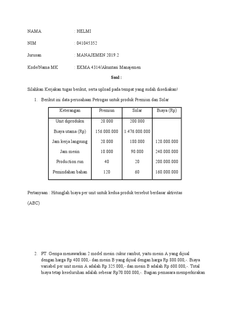 Tugas Akuntansi Manajemen | PDF
