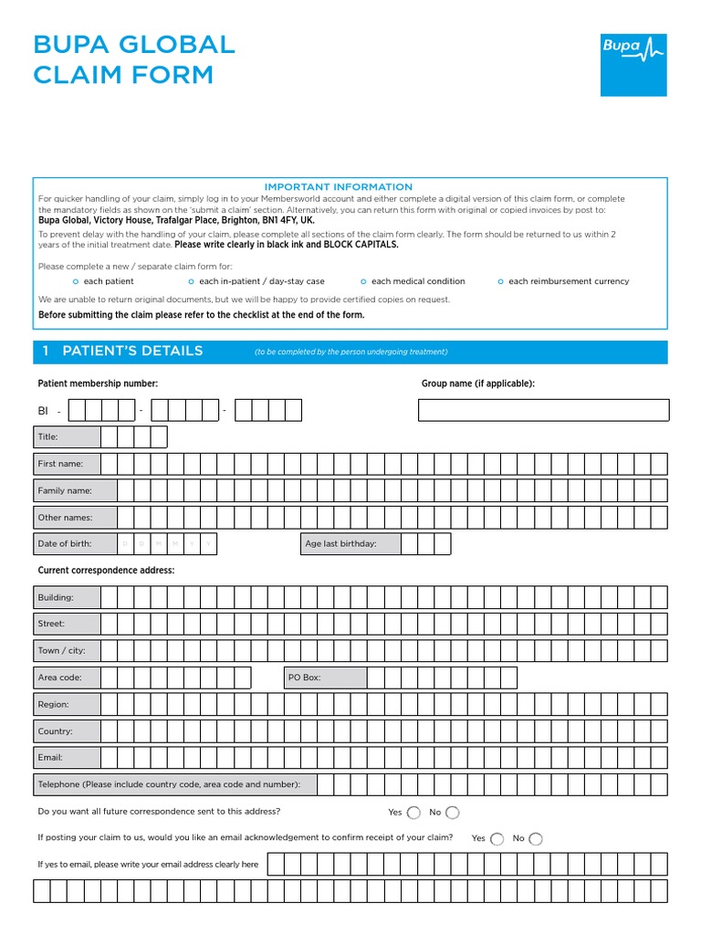 BINS Bupa Global Claim Form en 2005 21089 | PDF | Payments | Service ...