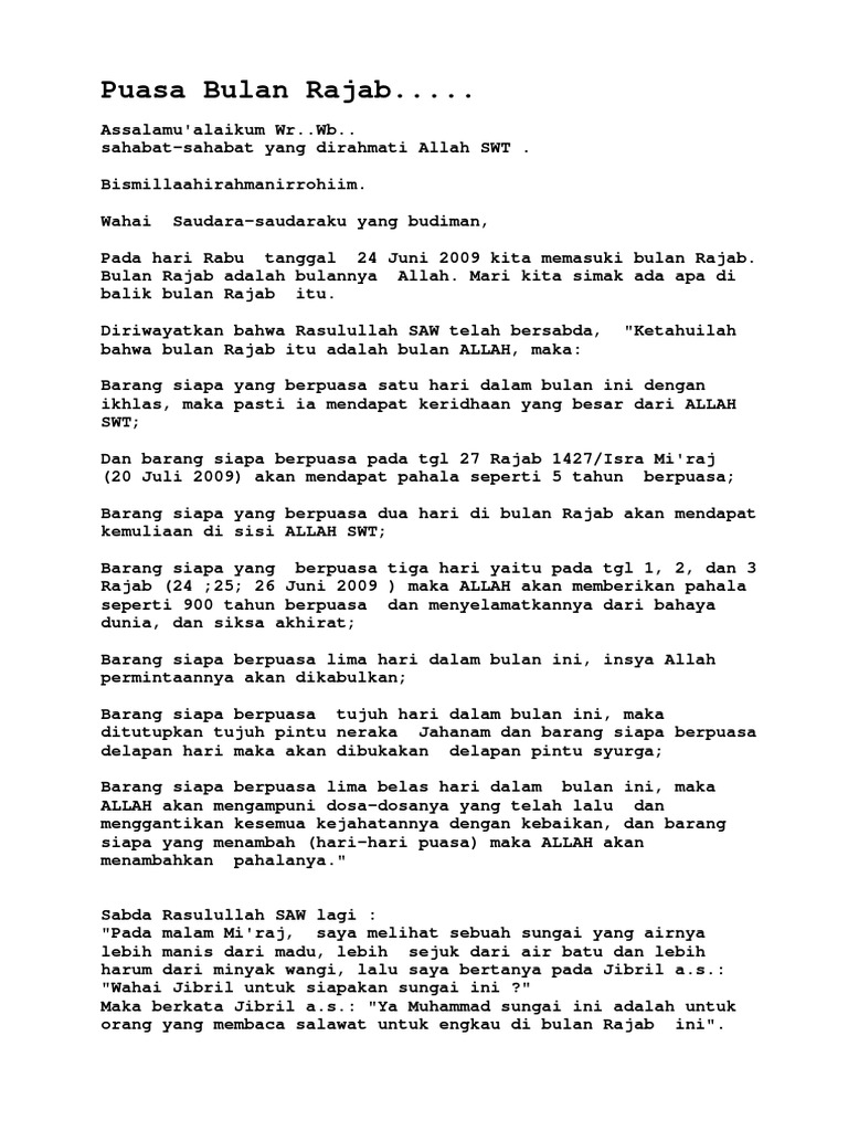 Keutamaan Puasa di Bulan Rajab | PDF