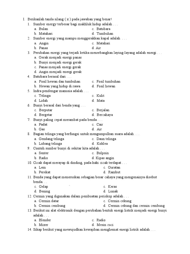 Soal Ipa Kelas 4 Semester 1 | PDF