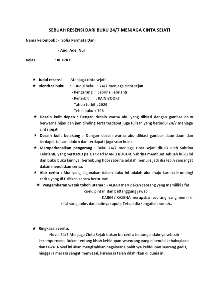 Resensi Novel 24/7 Menjaga Cinta Sejati | PDF