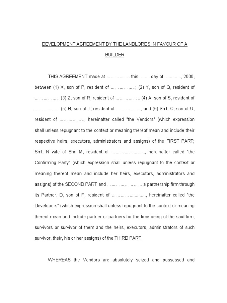 Development Agreement for Builders | PDF | Conveyancing | Property