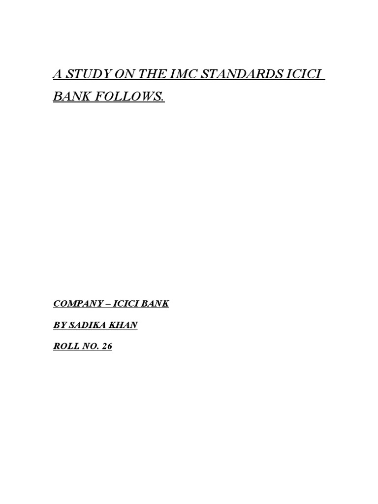 A Study On The Imc Standards Icici Bank Follows | PDF | Banks | Reserve ...