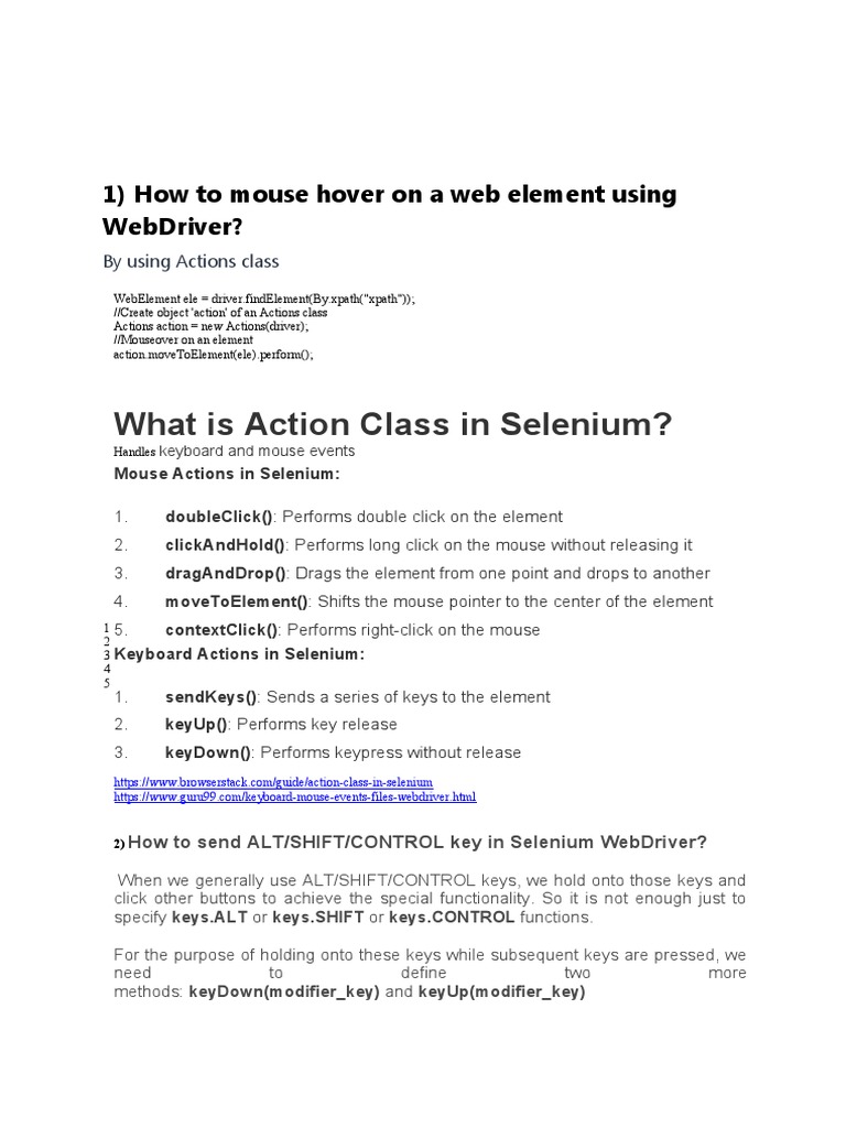 What Is Action Class in Selenium?: 1) How To Mouse Hover On A Web Element Using Webdriver? | PDF ...