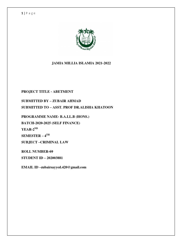 Criminal Law Assignment by Zubair AHMAD | PDF | Aiding And Abetting ...