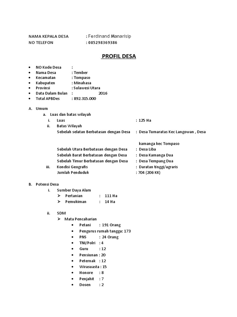 Profile Desa Tember - 2 | PDF