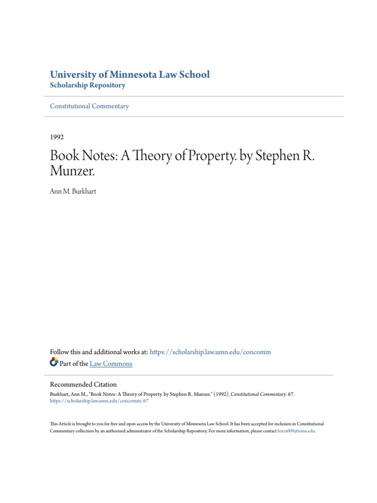 Book Notes: A Theory of Property. by Stephen R. Munzer.: University of ...