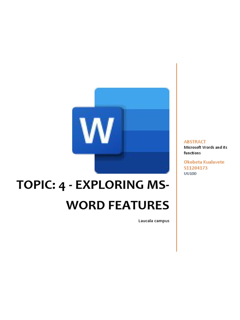 Topic: 4 - Exploring Ms-Word Features: Laucala Campus | PDF | Microsoft ...
