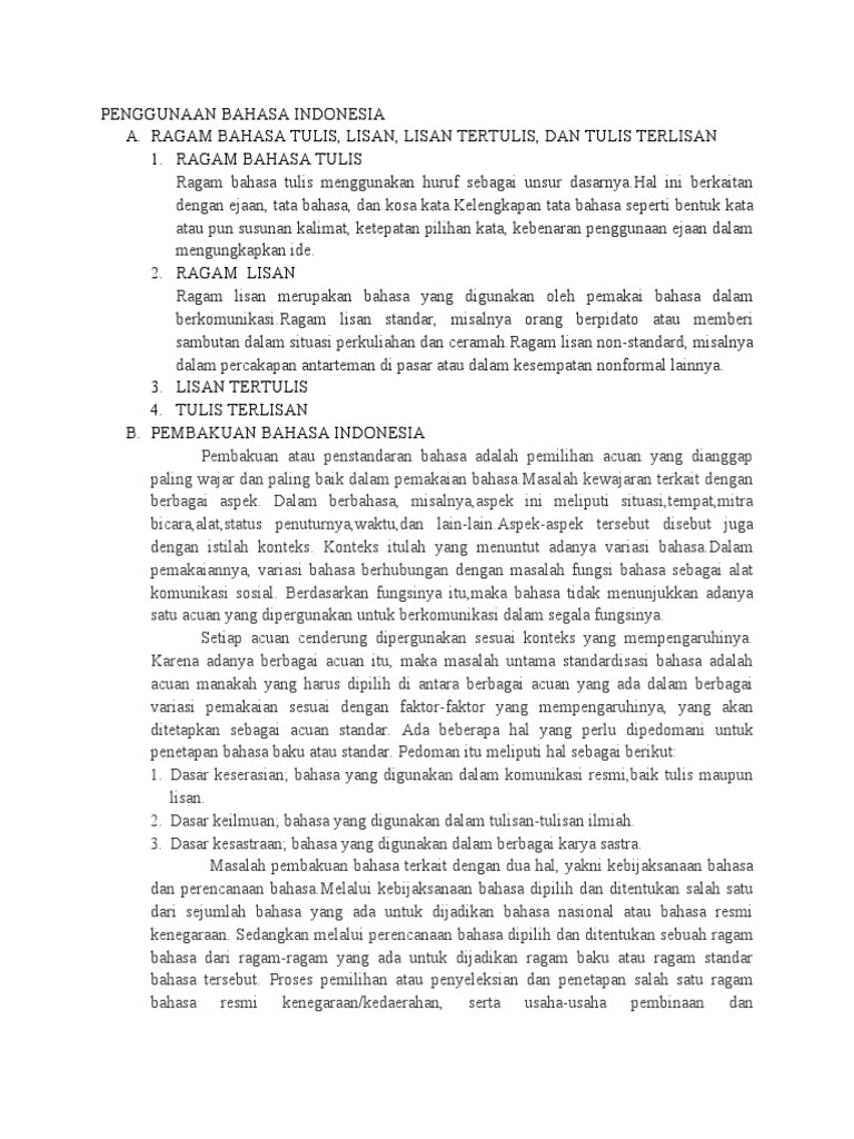 Ragam dan Pembakuan Bahasa Indonesia | PDF | Karier & Perkembangan | Kajian Bahasa Asing