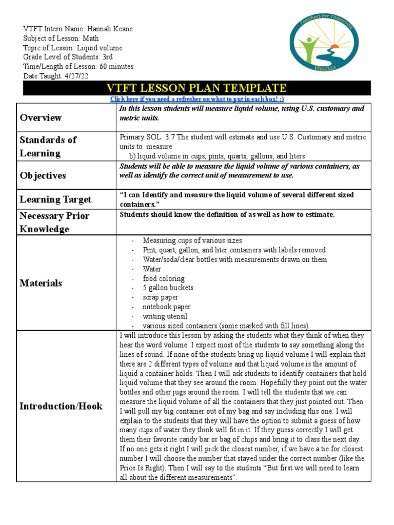3rd Grade Math: Liquid Volume Lesson | PDF | Gallon | Volume