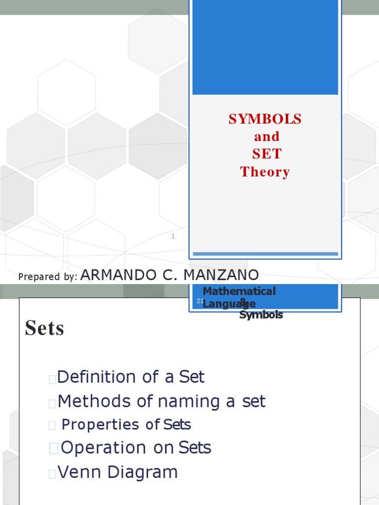 Symbols and SET Theory | PDF | Set (Mathematics) | Numbers