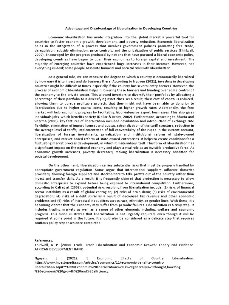 Advantage and Disadvantage of Liberalization in Developing Countries ...