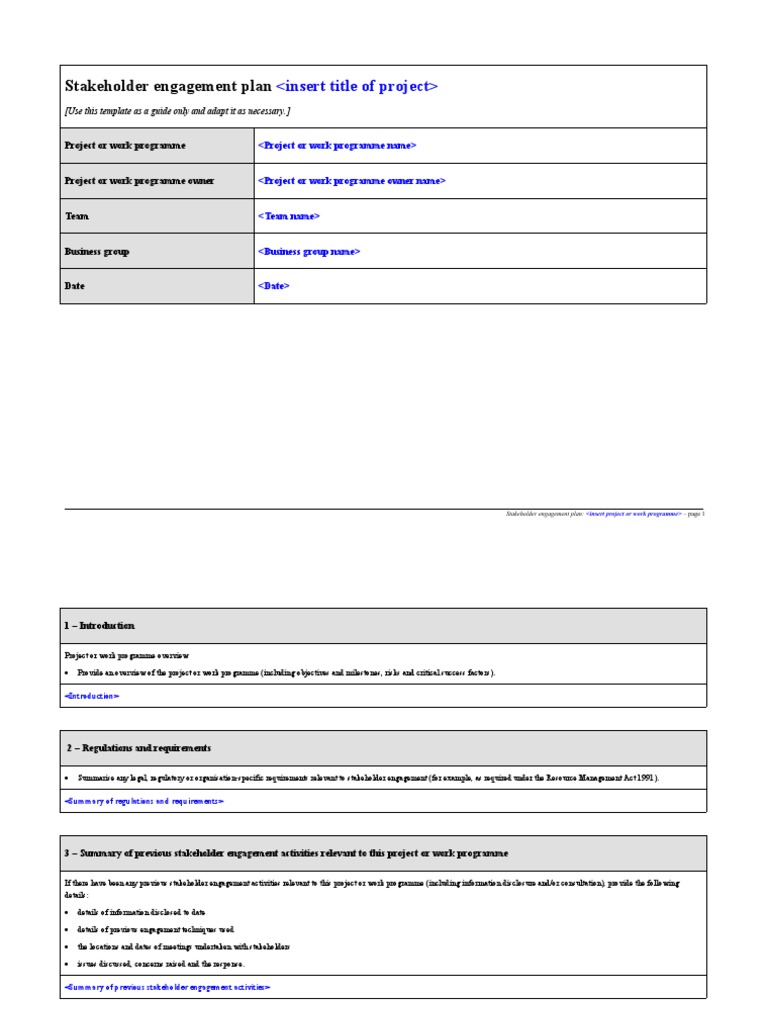 Stakeholder Engagement Plan Template | PDF | Stakeholder (Corporate ...