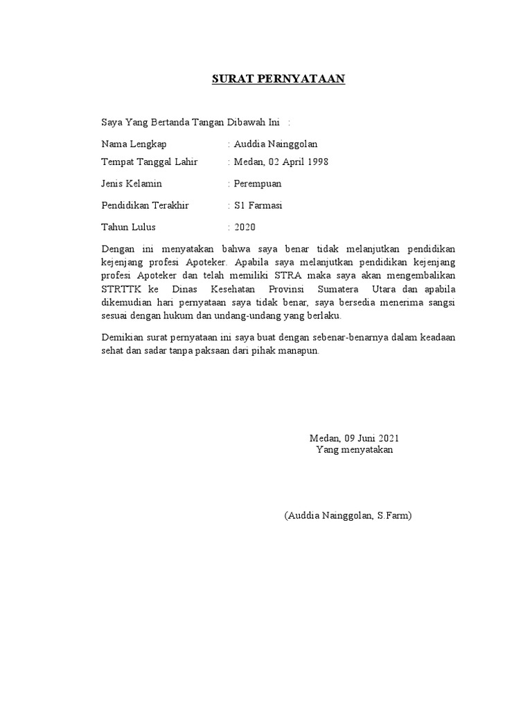 Surat Pernyataan STRTTK | PDF