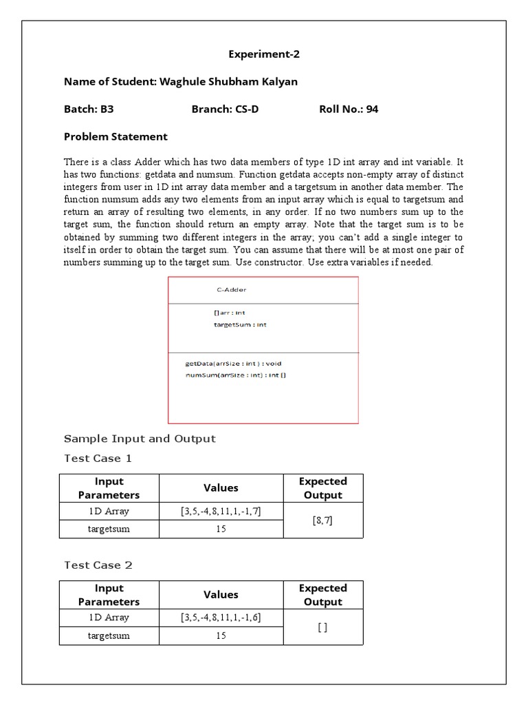 Experiment-2 Name of Student: Waghule Shubham Kalyan Batch: B3 Branch: CS-D Roll No.: 94 Problem ...
