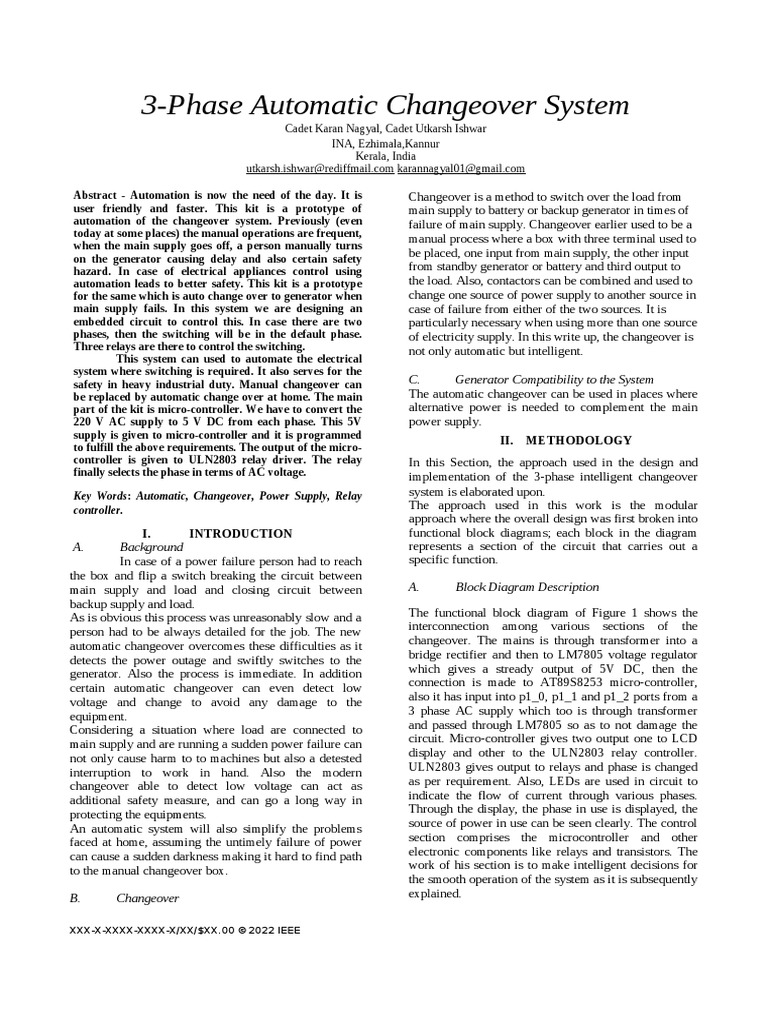 IEEE - 3 Phase Automatic Changeover | PDF | Rectifier | Power Supply