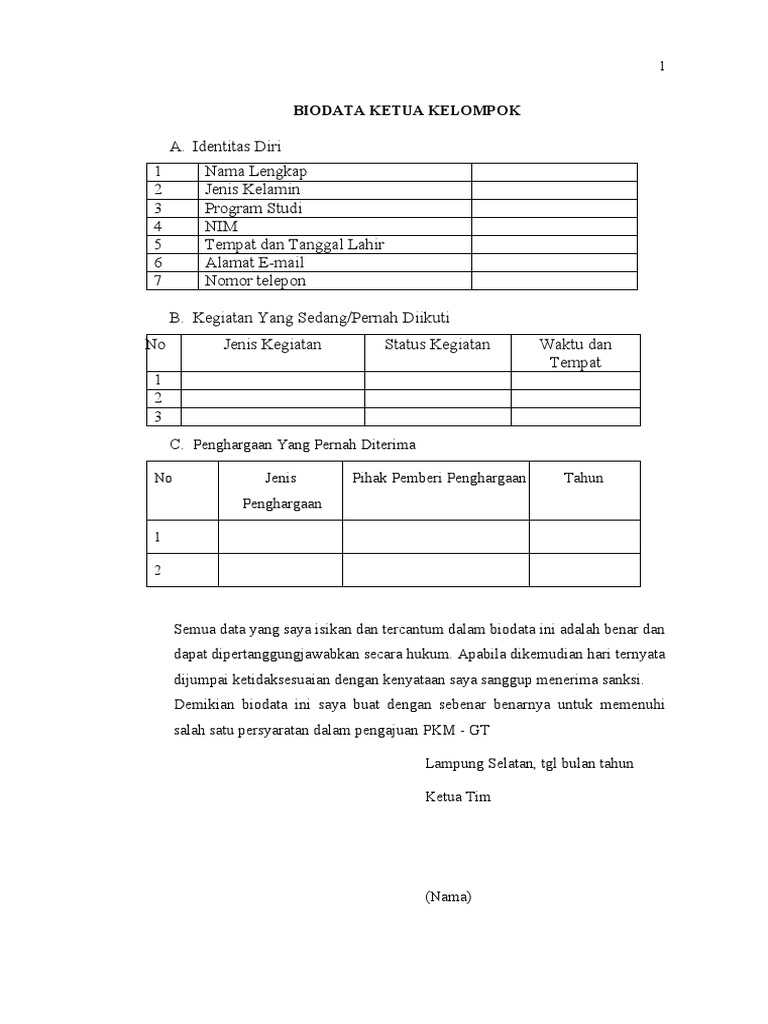 Biodata Anggota Tim PKM | PDF