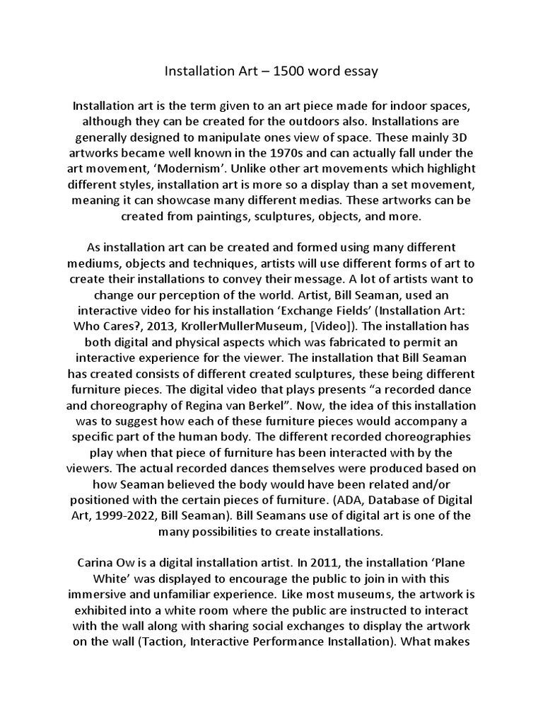 Installation - 1500 Word Essay | PDF | Installation Art