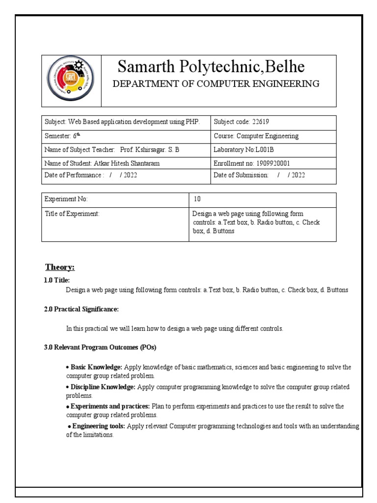 Samarth Polytechnic, Belhe: Department of Computer Engineering | PDF | Internet & Web | World ...