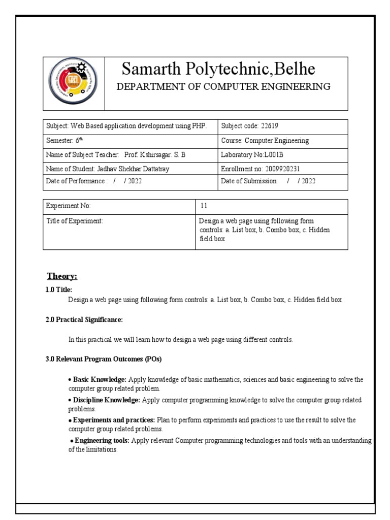 Samarth Polytechnic, Belhe: Department of Computer Engineering | PDF | Engineering | Design