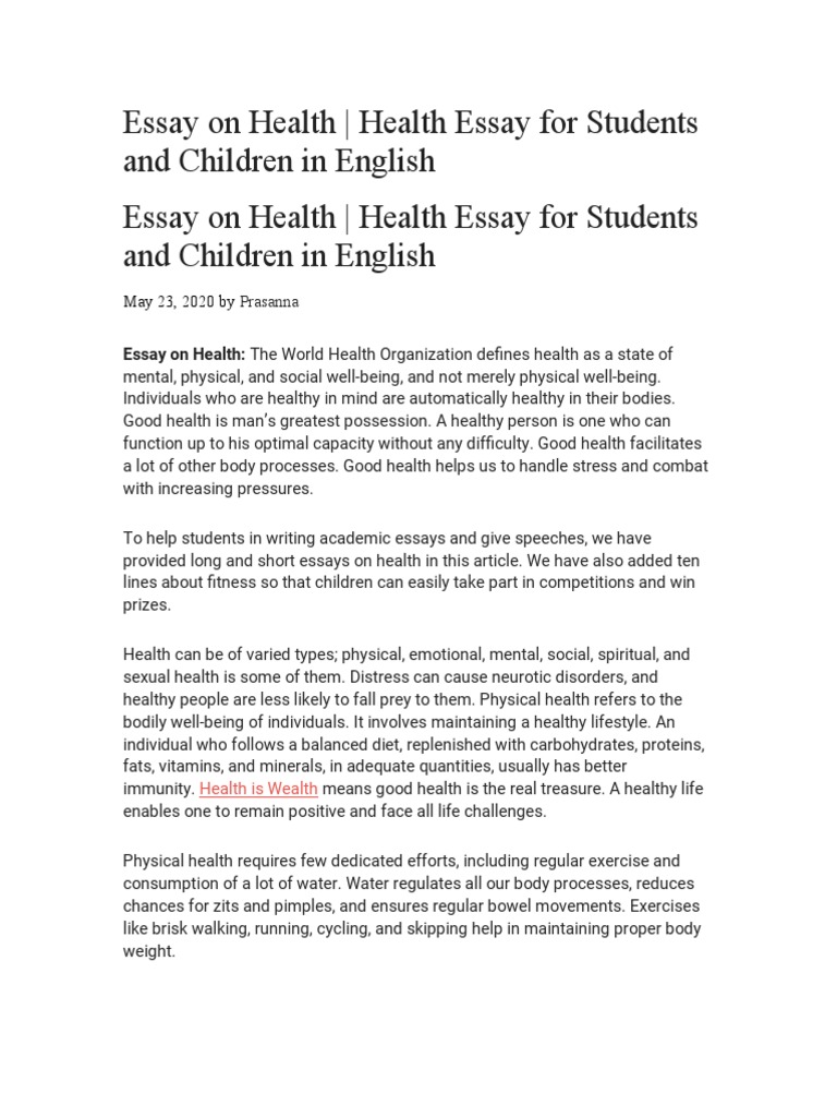 Essay On Health - Health Essay For Students and Children in English ...