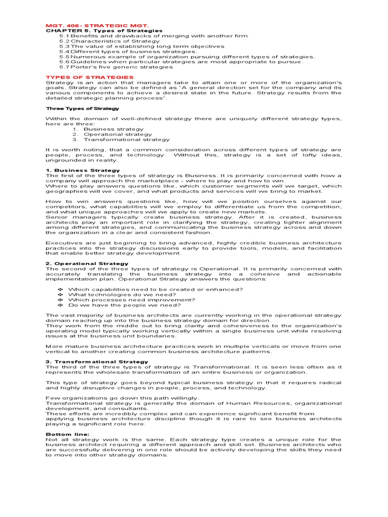 CHAPTER 5. Types of Strategies | PDF | Strategic Management | Mergers ...