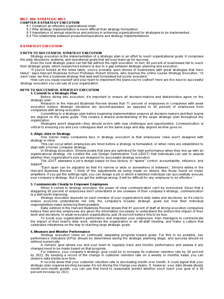 Chapter 8. Strategy Execution | PDF | Strategic Management | Strategic Planning