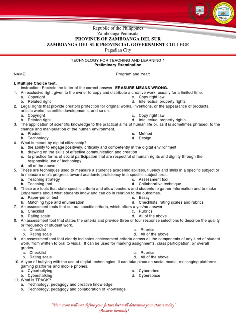 Prelim Exam - Print | PDF | Educational Technology | Distance Education