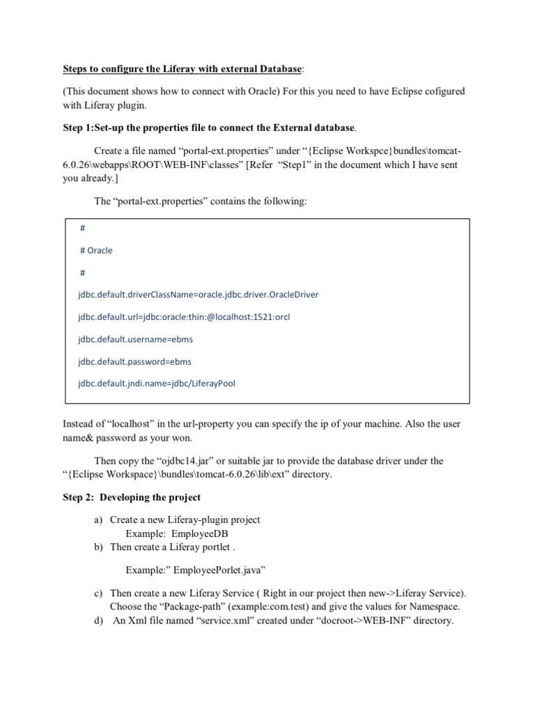 Steps To Configure Liferay With External Database Pdf Xml Namespace