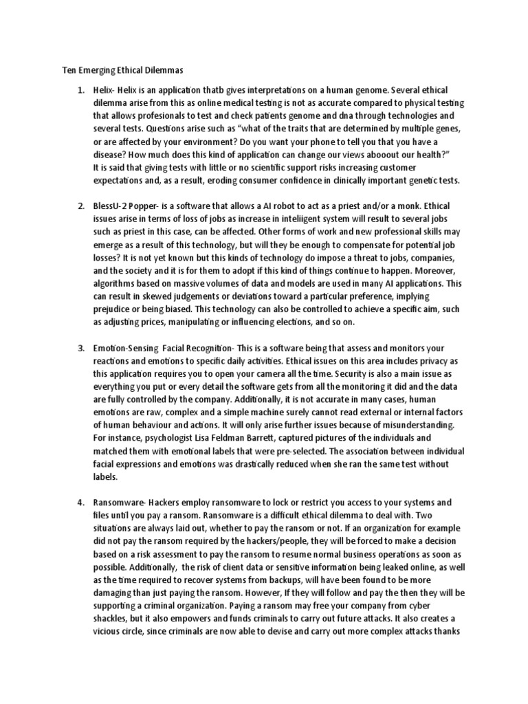 Ten Emerging Ethical Dilemmas | Download Free PDF | Privacy ...