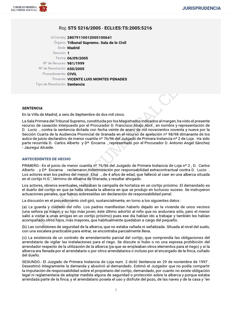 STS - 5216 - 2005 - Caída en Alberca | PDF | Caso de ley | Causalidad (Ley)