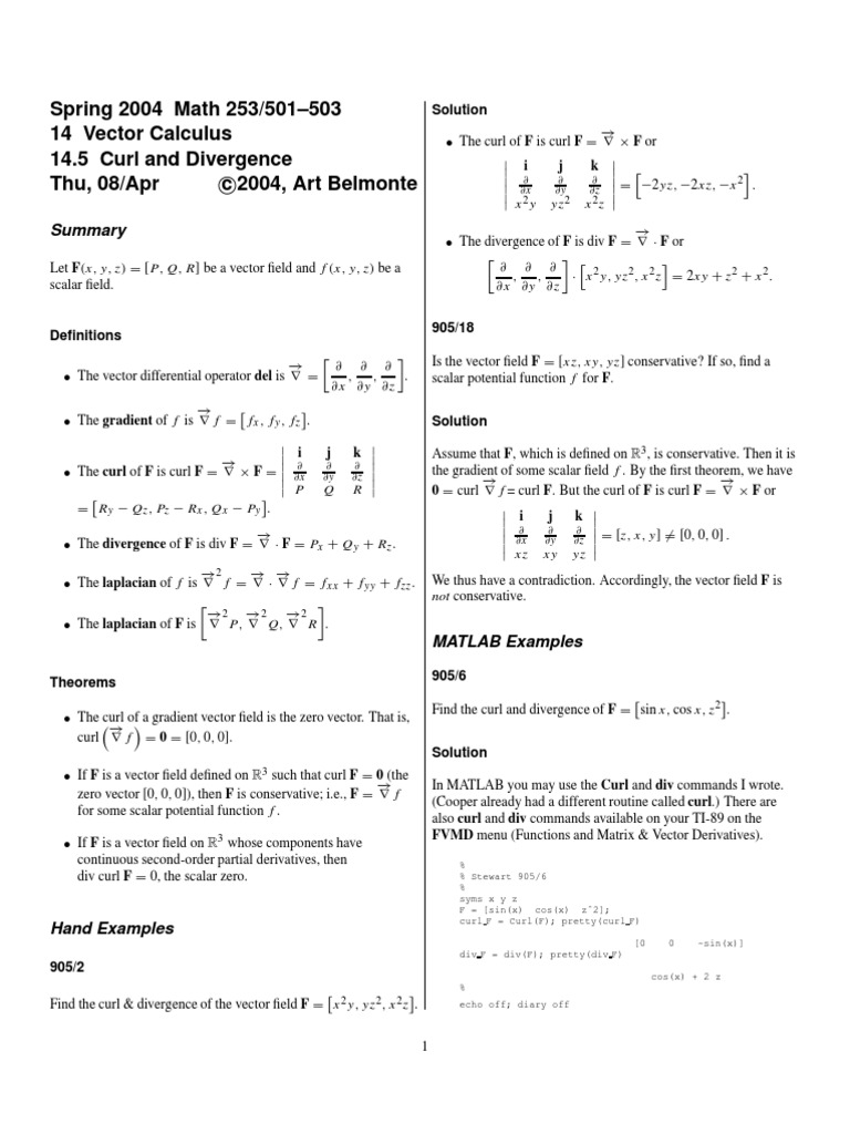 Curl Matlab Pdf Divergence Linear Algebra