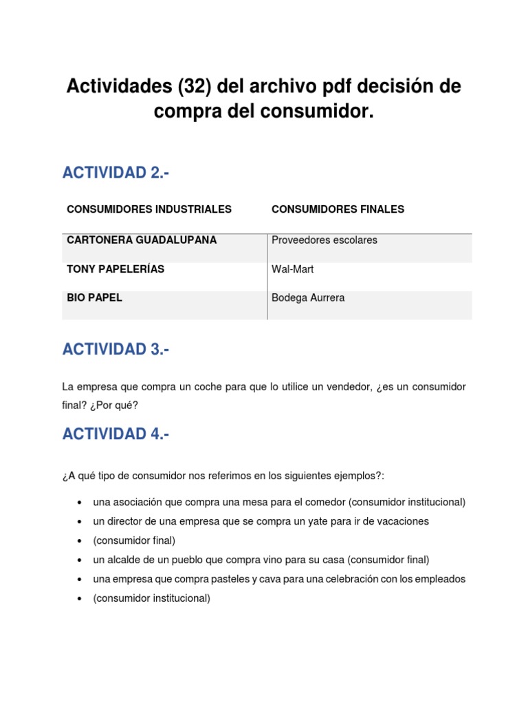 Actividades | PDF | Los consumidores