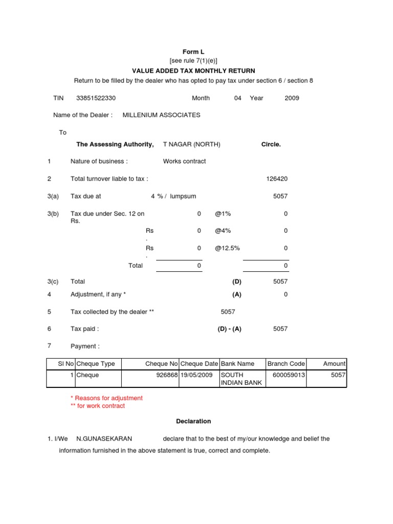 VAT Monthly Return Form L 2009 | PDF | Technology & Engineering