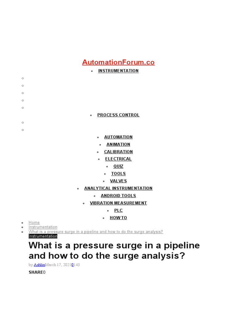 What Is A Pressure Surge in A Pipeline and How To Do The Surge Analysis ...