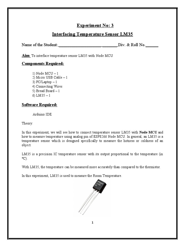 Experiment No: 3 Interfacing Temperature Sensor LM35 | PDF | Microcontroller | Analogue Electronics
