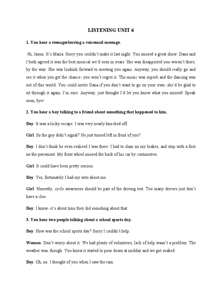 Listening Unit 6 | PDF